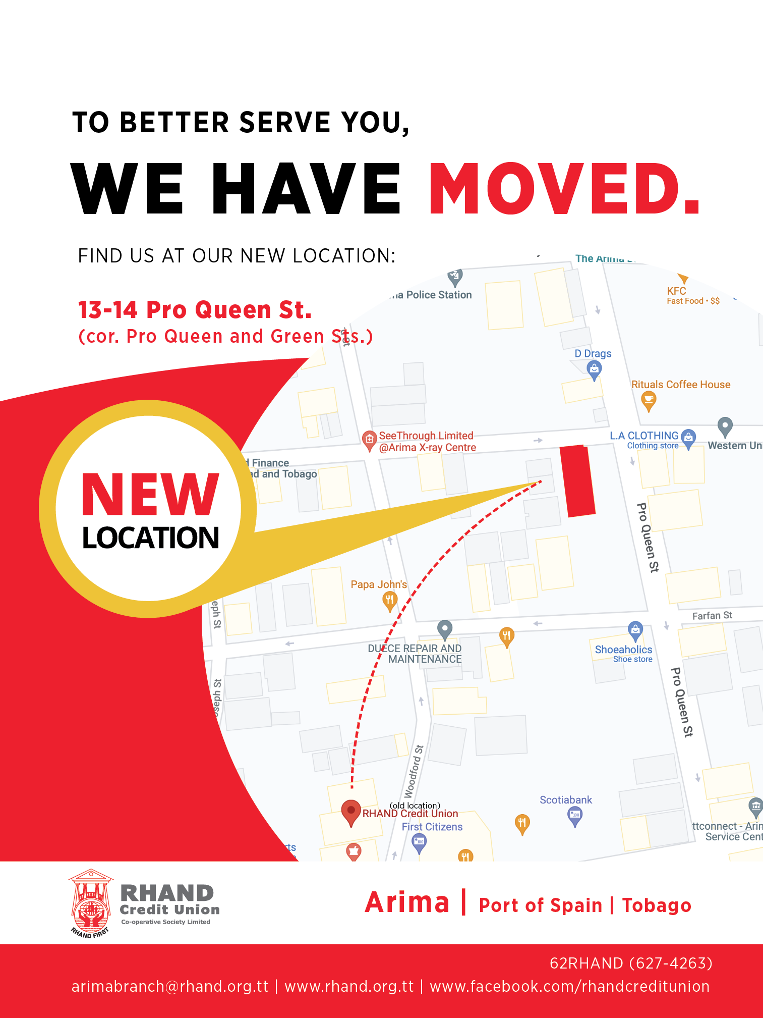 Arima Branch Relocation - We Have Moved - RHAND Credit Union